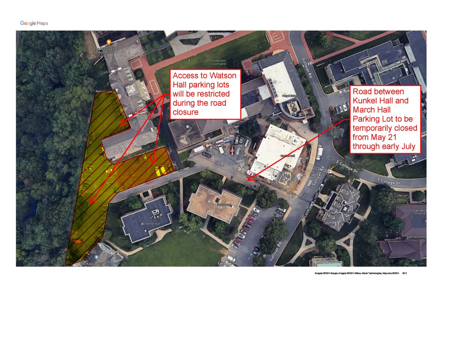 Temporary road closure between Kunkel Hall and March Hall parking lot ...